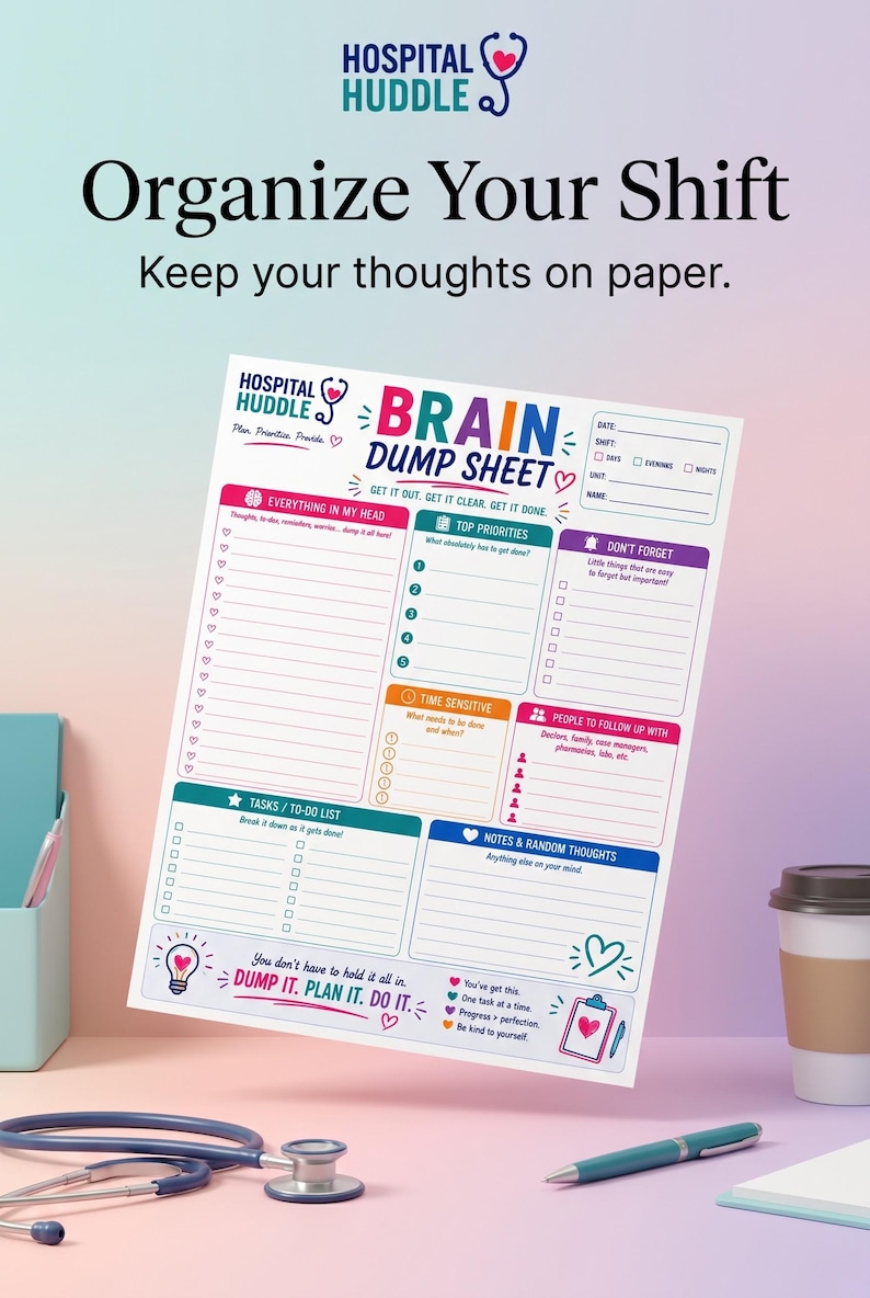 Nurse Brain Dump Sheet | Nursing Task Organizer & Prioritization ...