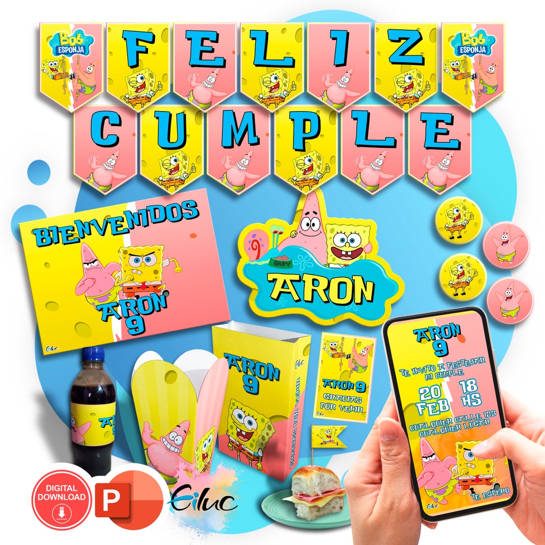 Spongebob Printable Kit, Template, Editable Text in Powerpoint - Etsy UK