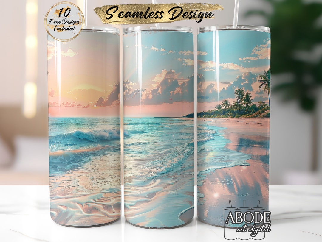 Seamless Beach Scene Tumbler Wrap, 20 Oz Skinny Tumbler Sublimation ...