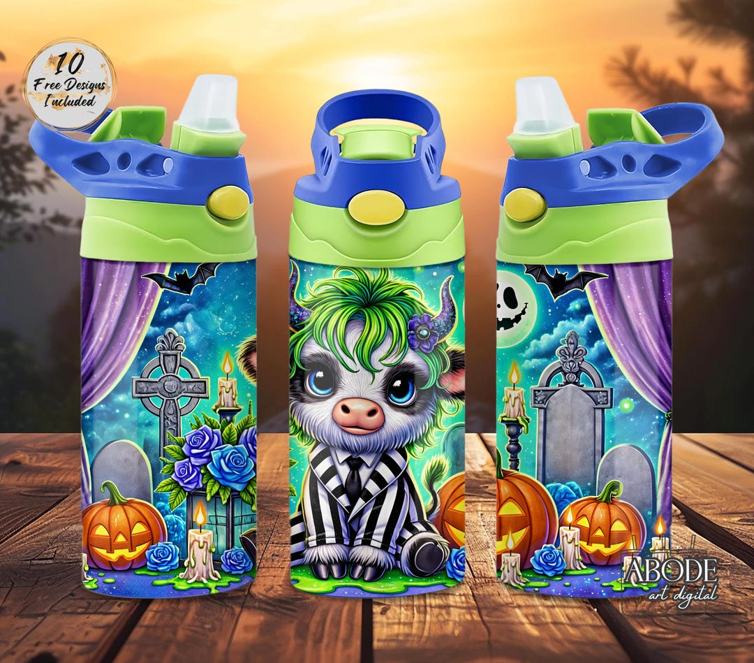 Ghoul Highland Cow Halloween Tumbler Wrap: Kids Sippy Cup Design ...