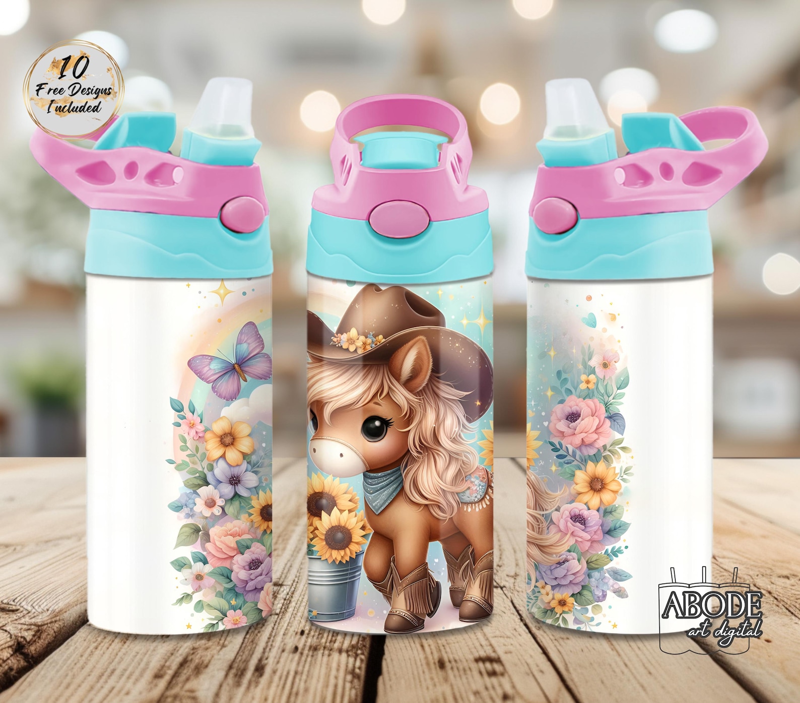 Cowgirl Pony Tumbler Wrap PNG: Western Kids Sippy Cup Design (digital ...