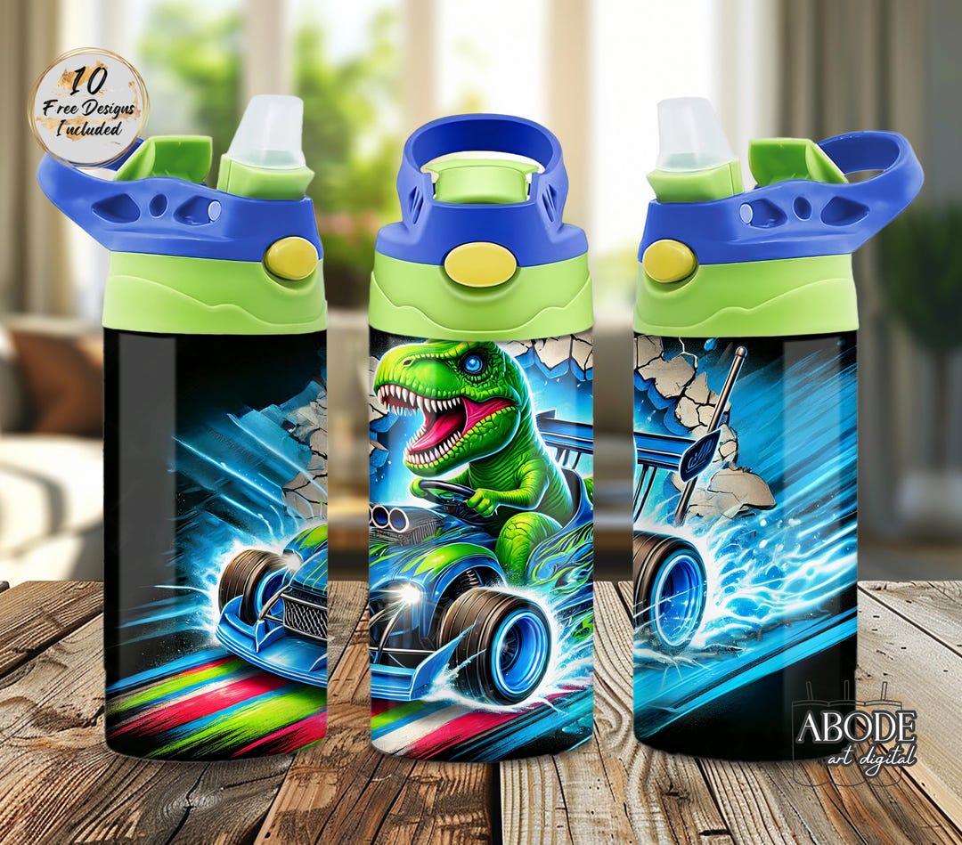 T-rex Racing Tumbler Wrap: Kids Sippy Cup Design (digital Download) - Etsy