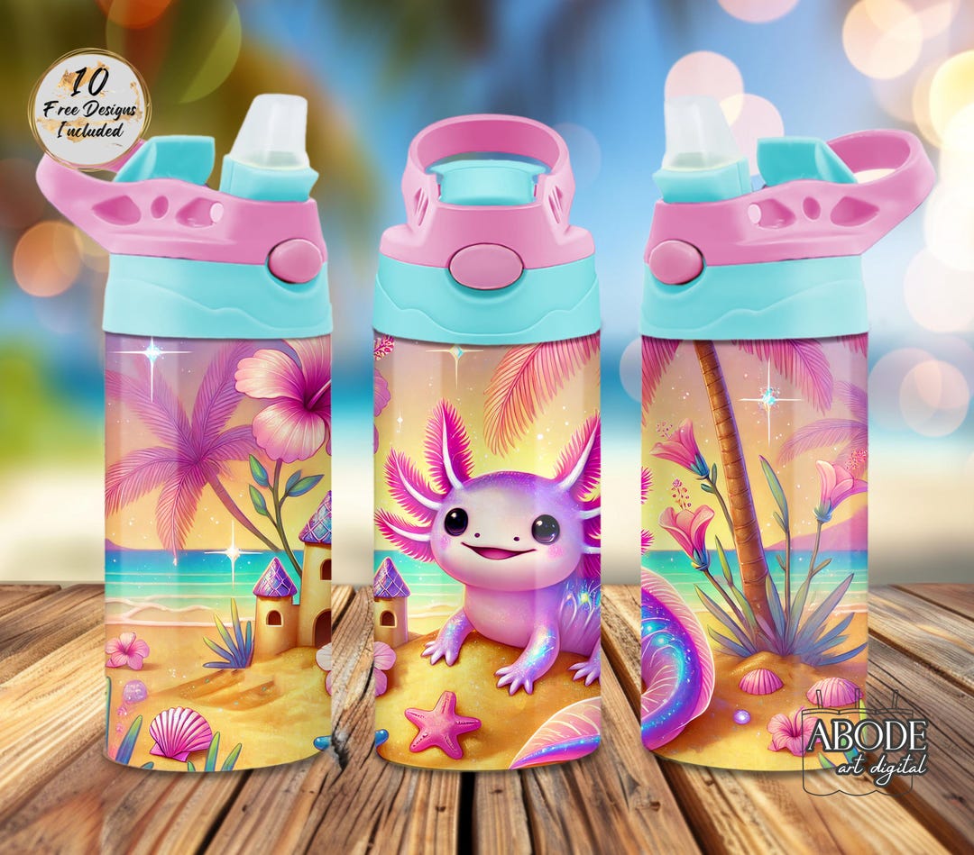 Axolotl Beach Tumbler Wrap PNG: Summer Sippy Cup Design (digital ...