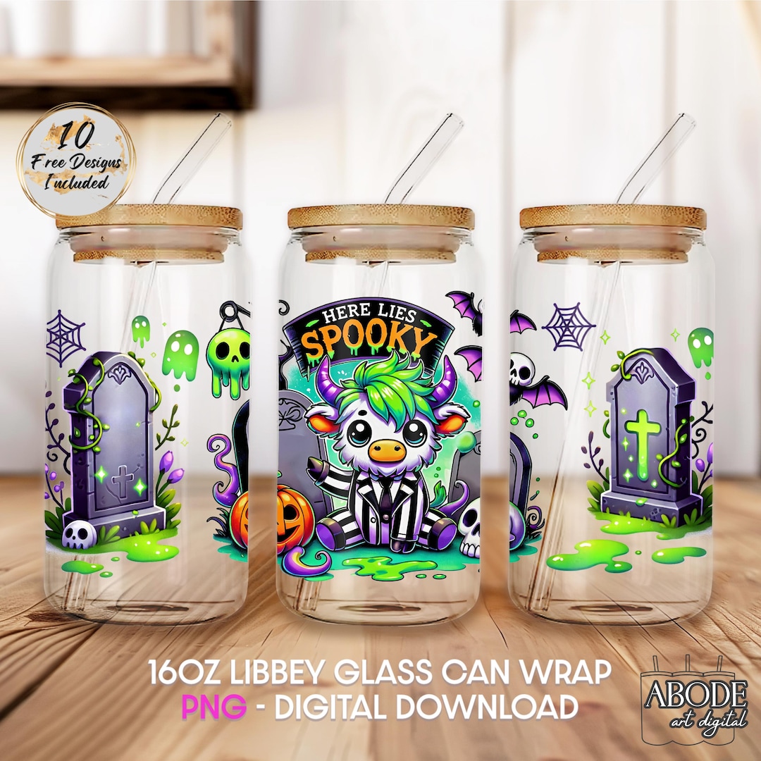 Ghoul Baby Highland Cow Libbey Glass Wrap: Spooky Tumbler Design ...
