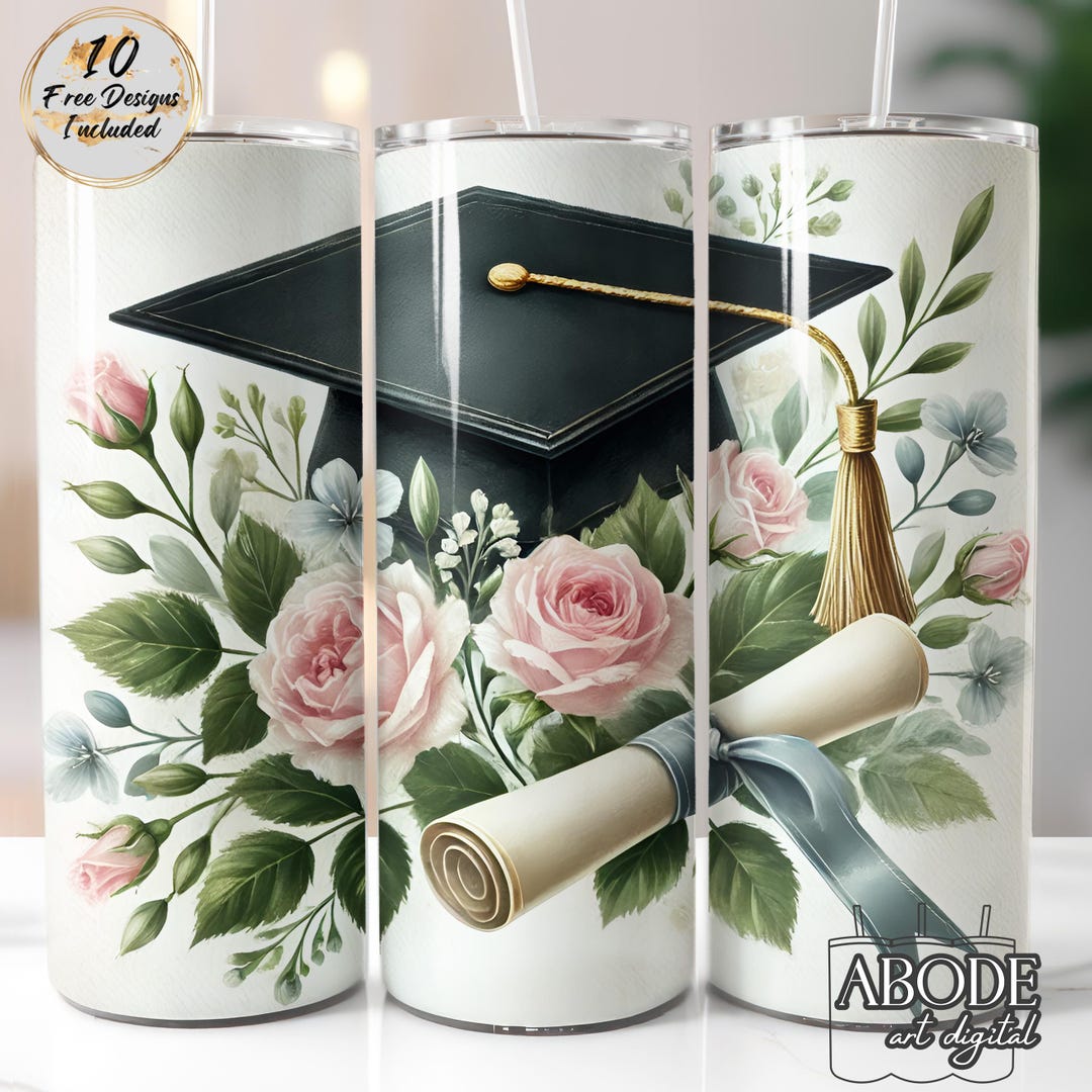 Graduation Cap and Diploma 20oz Skinny Tumbler Wrap PNG Digital ...