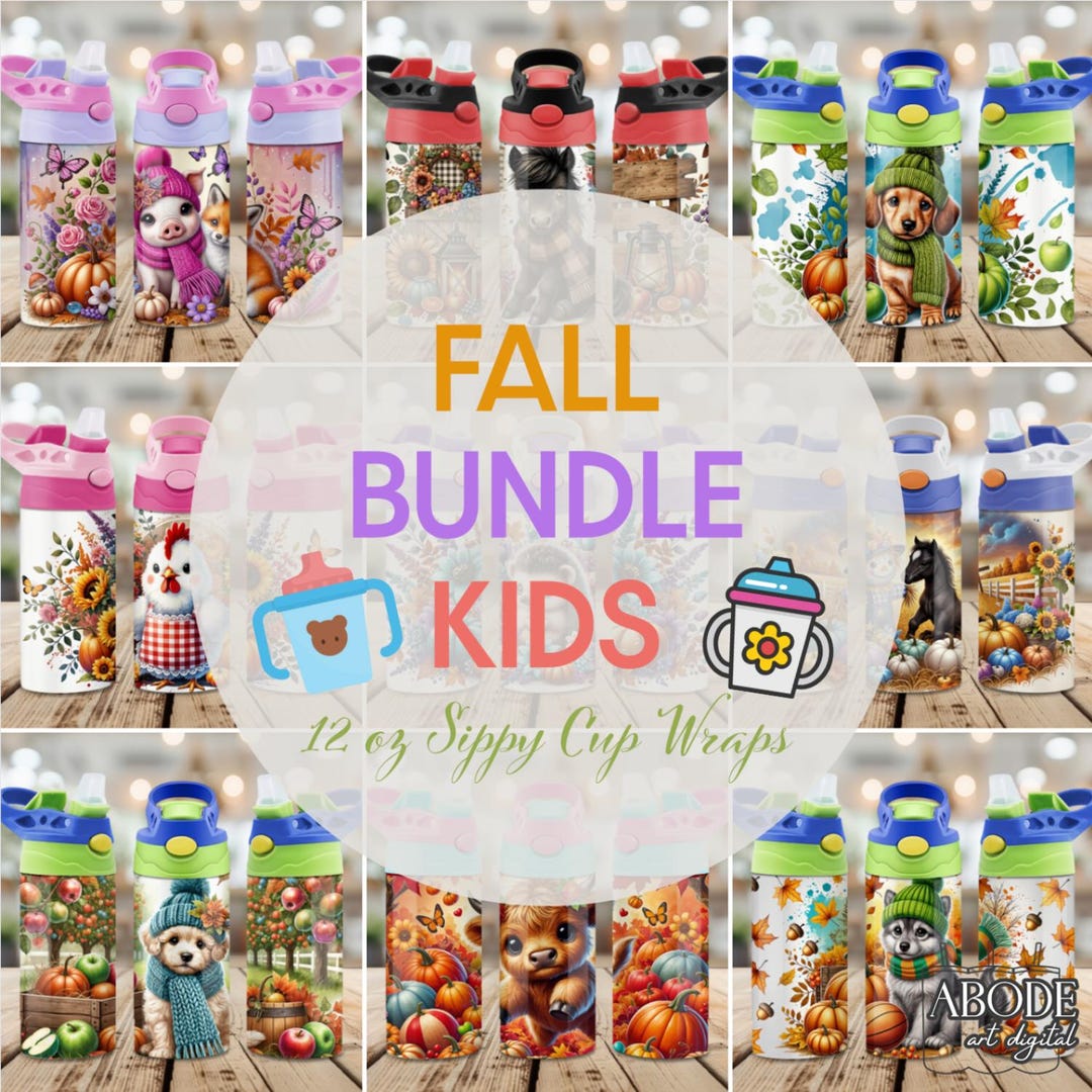 Fall Kids Sippy Cup Wrap Bundle: 12oz Tumbler PNG (digital Download) - Etsy