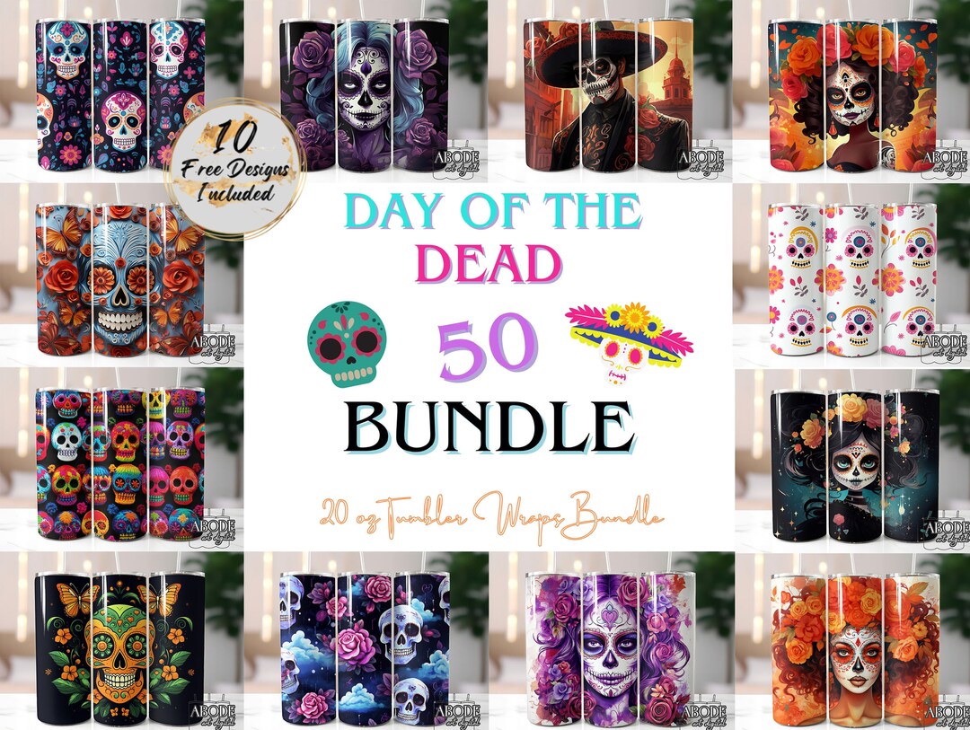 50 Day of the Dead Bundle 20oz Skinny Tumbler Sublimation Design, Dia ...
