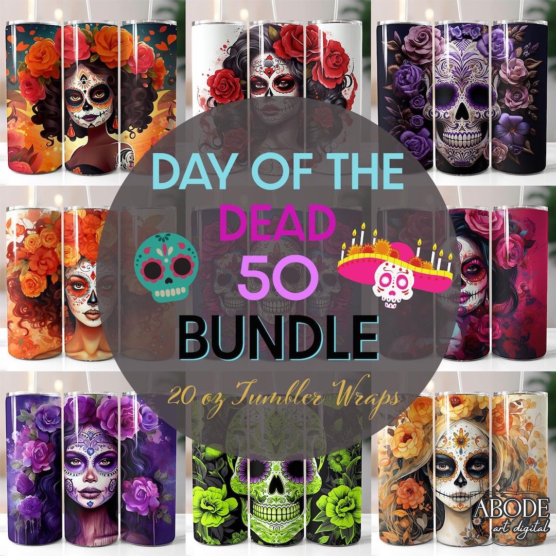 50 Day of the Dead Bundle 20oz Skinny Tumbler Sublimation Design, Dia ...