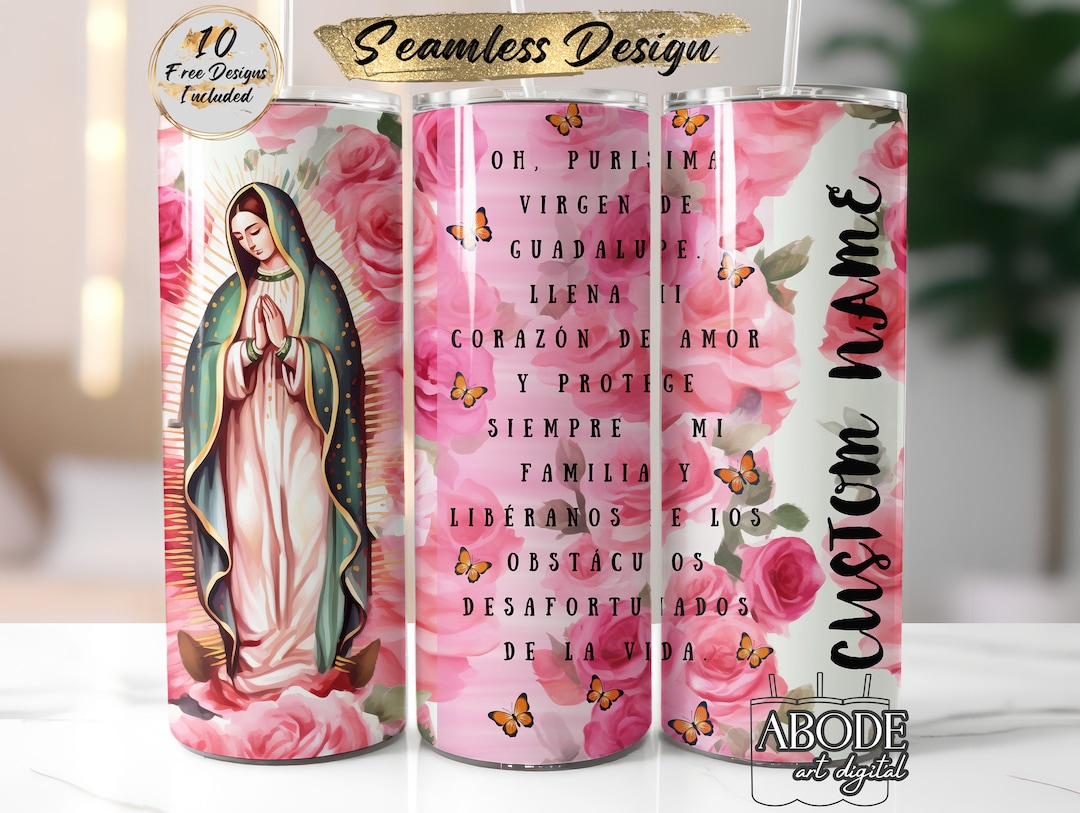 Virgen De Guadalupe Tumbler Wrap: Custom Name, Pink Floral (digital ...