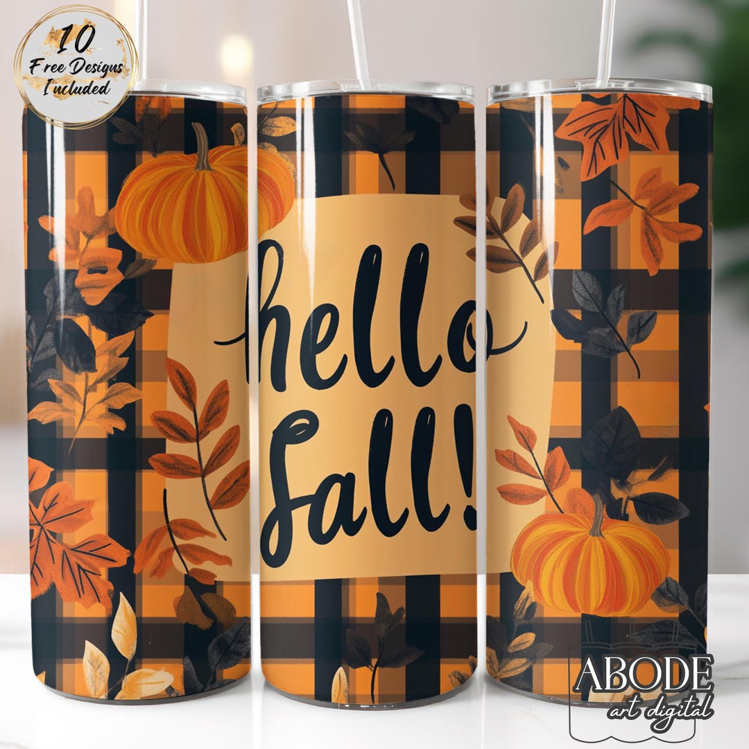 Fall Tumbler Wrap, 20 Oz Skinny Sublimation PNG, Autumn Plaid and ...