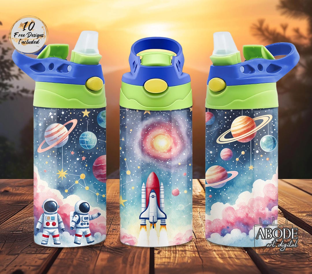 Space Kids Tumbler Wrap: Watercolor Planets, Rocket PNG (digital ...