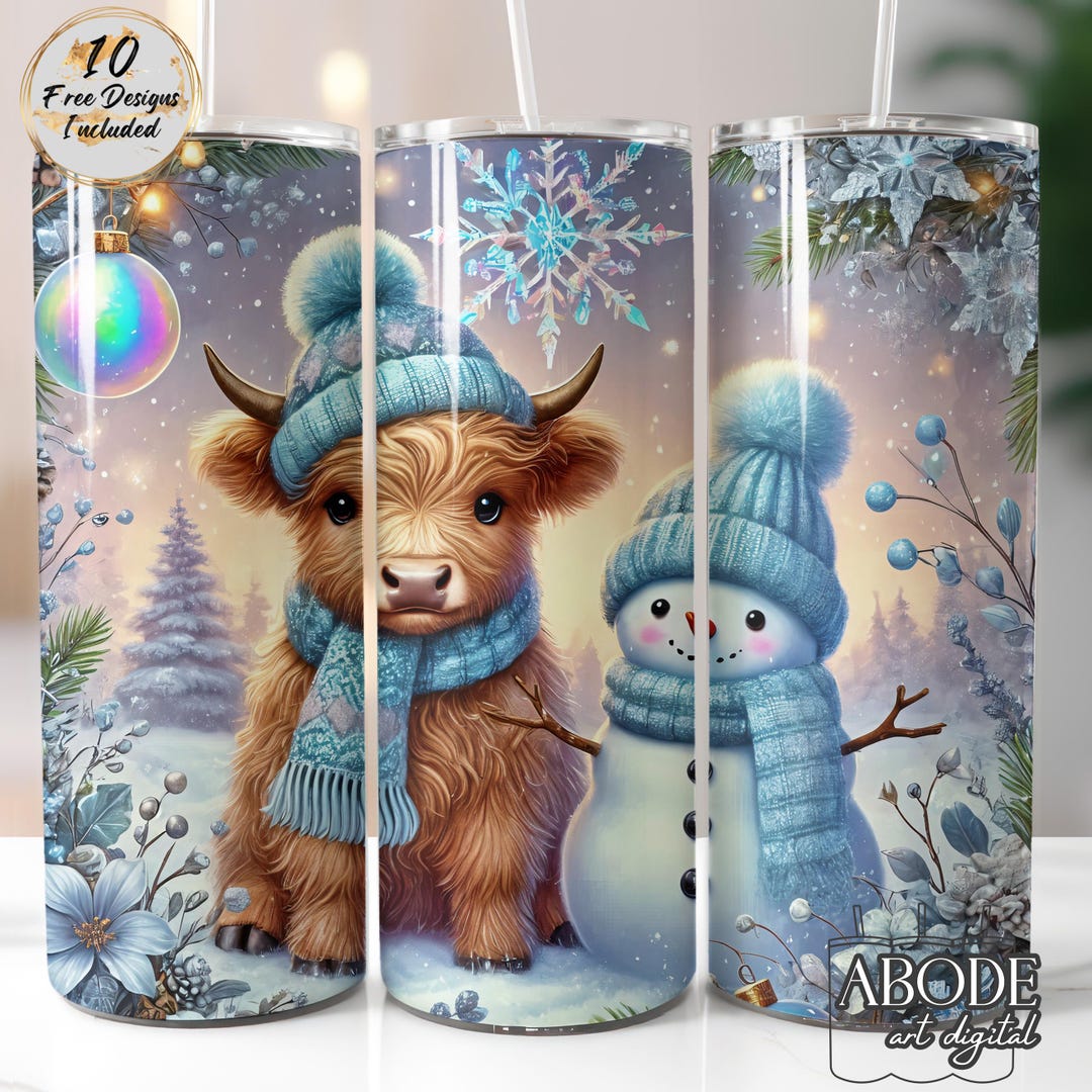 Highland Cow Snowman Tumbler Wrap: Christmas Sublimation Design (PNG ...