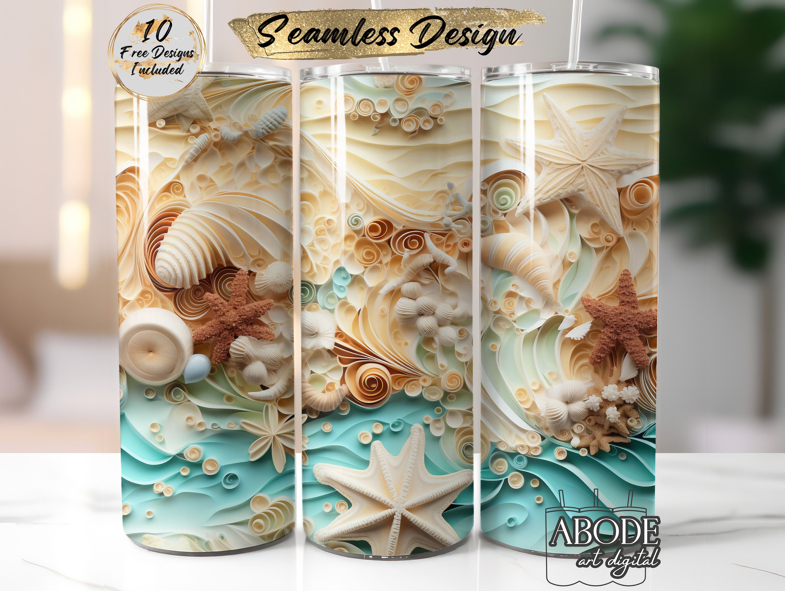 3D Beach & Sea Shells 20 Oz Skinny Tumbler Sublimation Design, Seamless ...