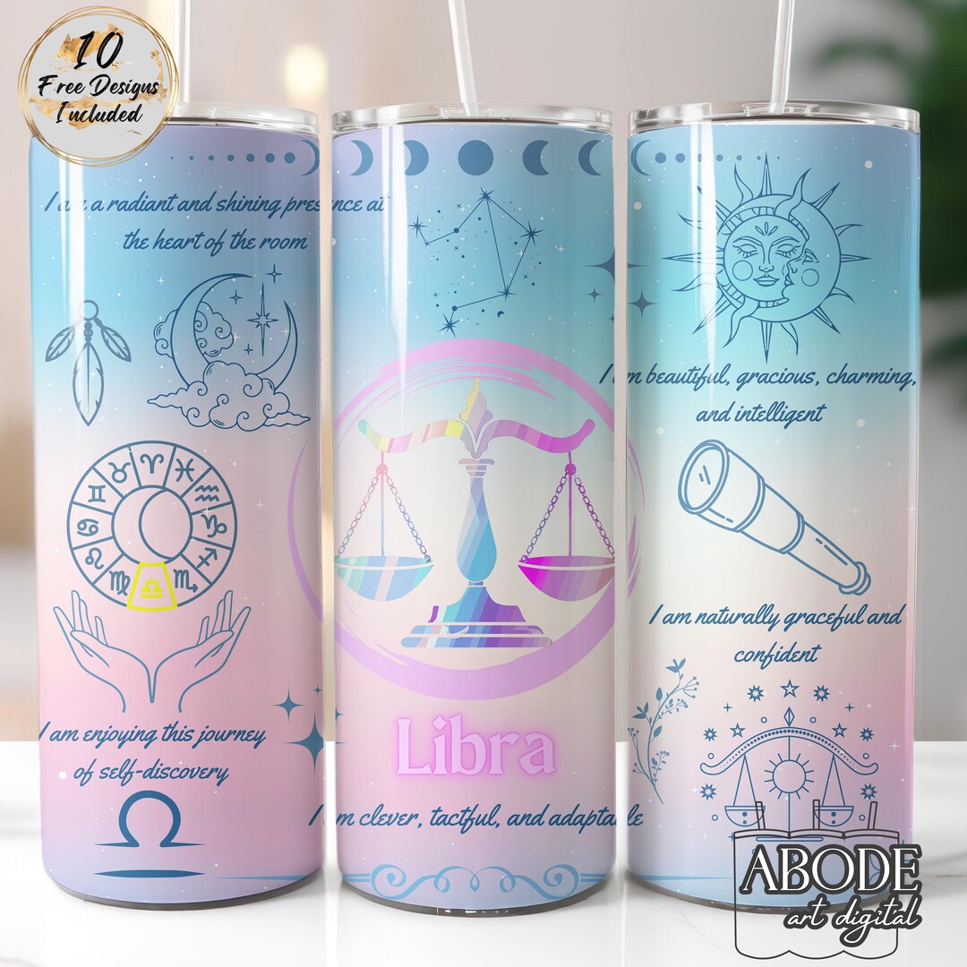 Libra Zodiac Sign Affirmation 20 Oz Skinny Tumbler, Sublimation Design ...