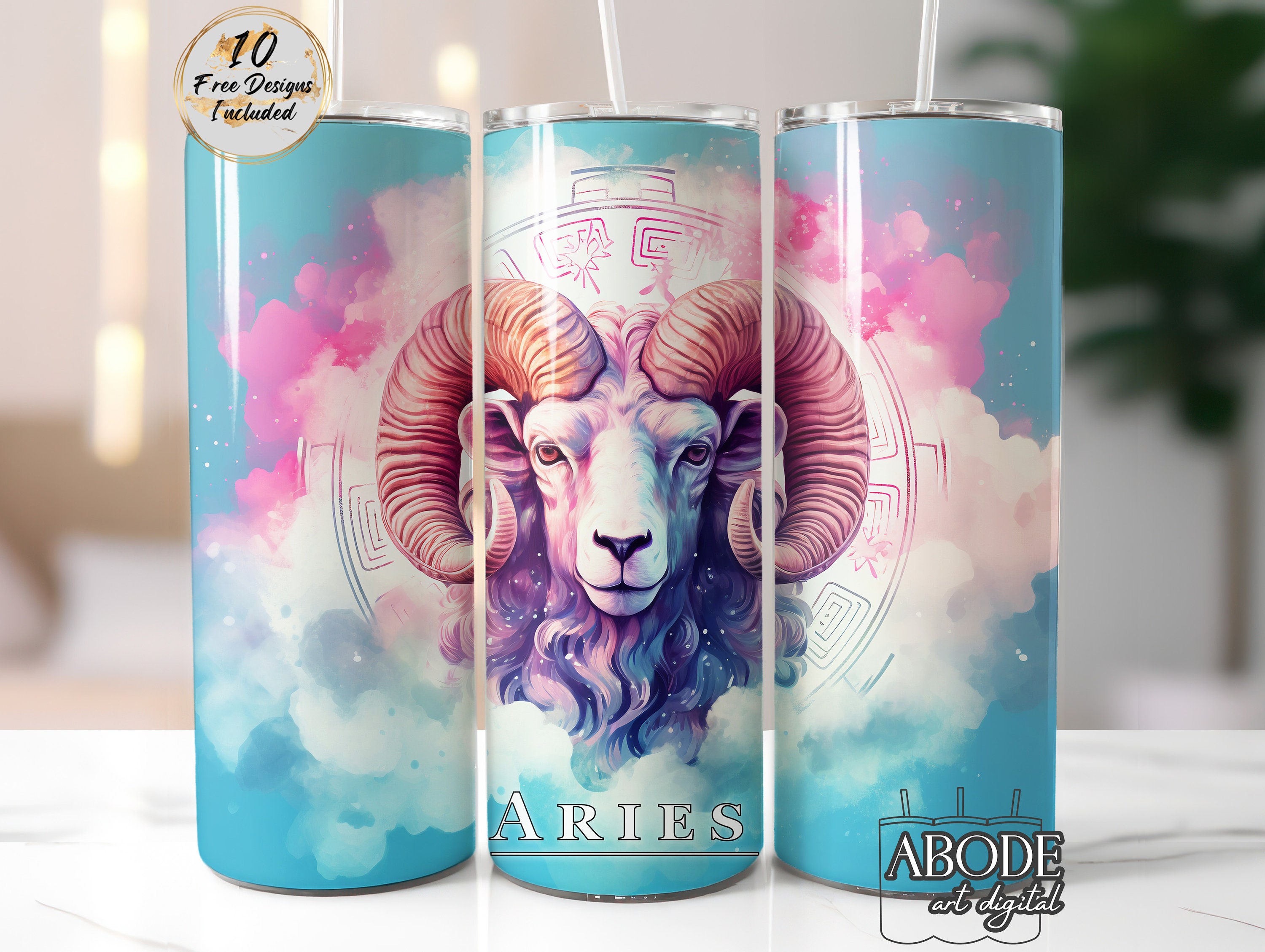 Zodiac Aries 20 Oz Skinny Tumbler Sublimation Design, Pastel Star Sign ...