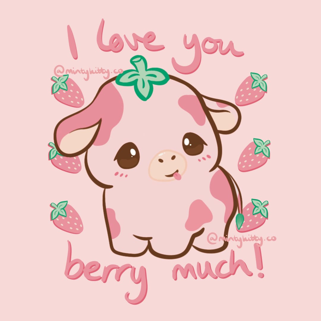 Cute Strawberry Cow Digital Print Hand Drawn by Me - Etsy