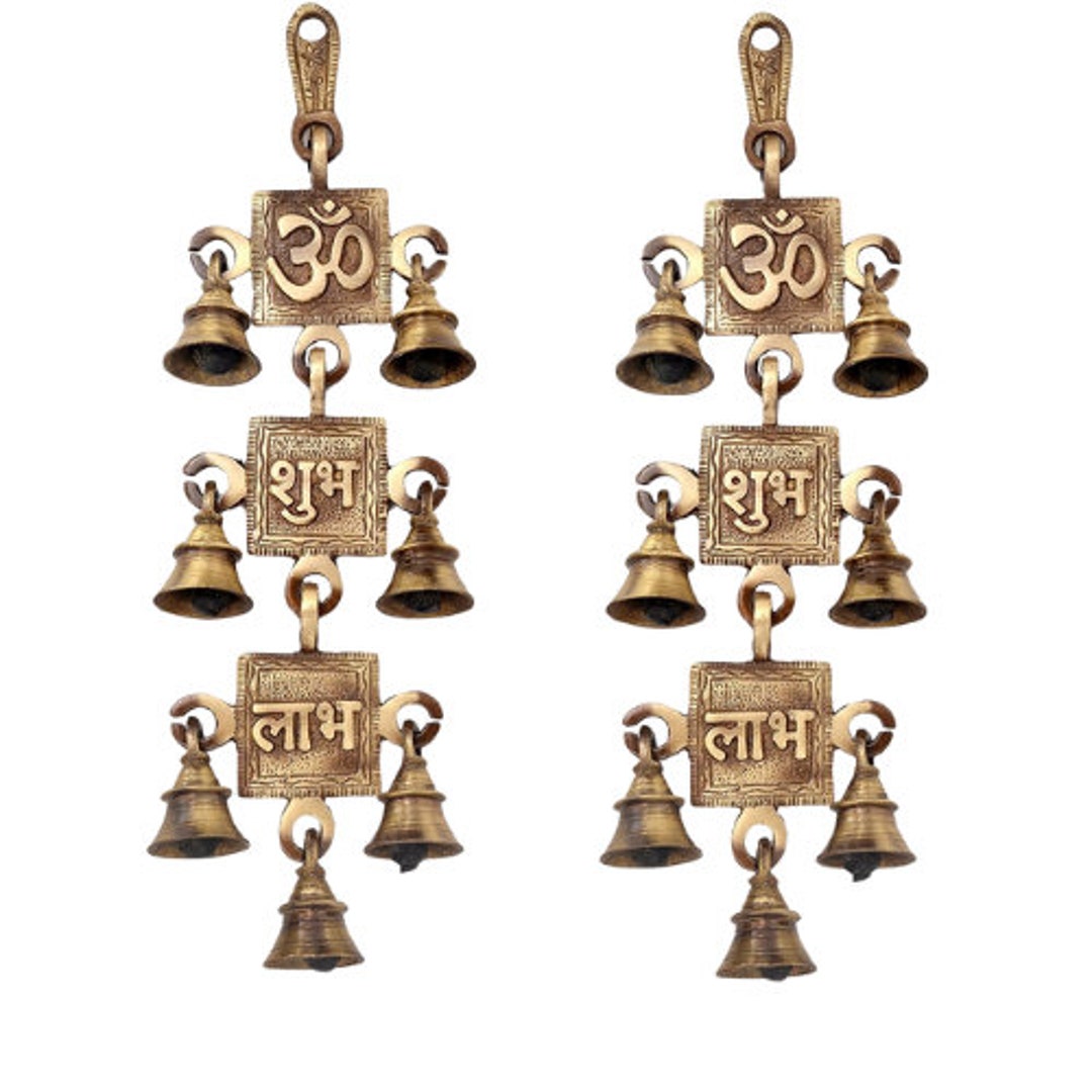 Om Shubh Labh Design Brass Hanging Bells, 12 Inches, Hanging Bells for ...