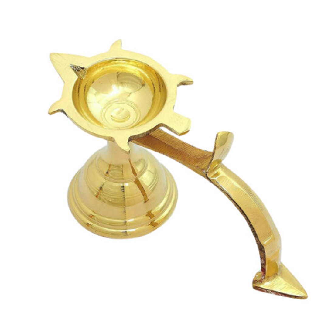 Brass Big Ek Aarti Diya, Oil Lamp With Handle & Stand for Home Temple ...
