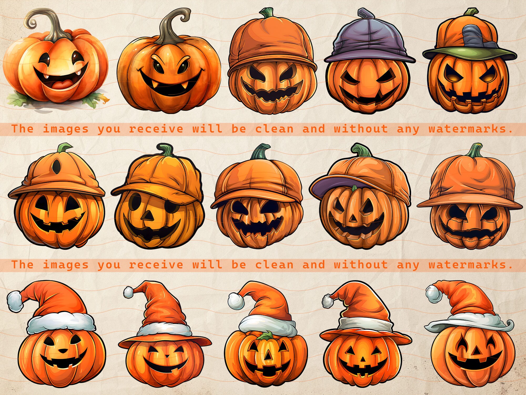 Halloween Pumpkin Hat, Cliparts Bundle, Transparent PNG, Digital ...