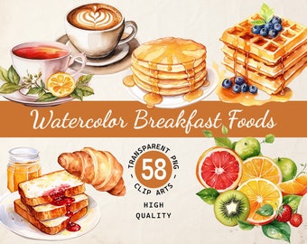 Cute Breakfast Cliparts Food Stickers Breakfast Food PNG - Etsy