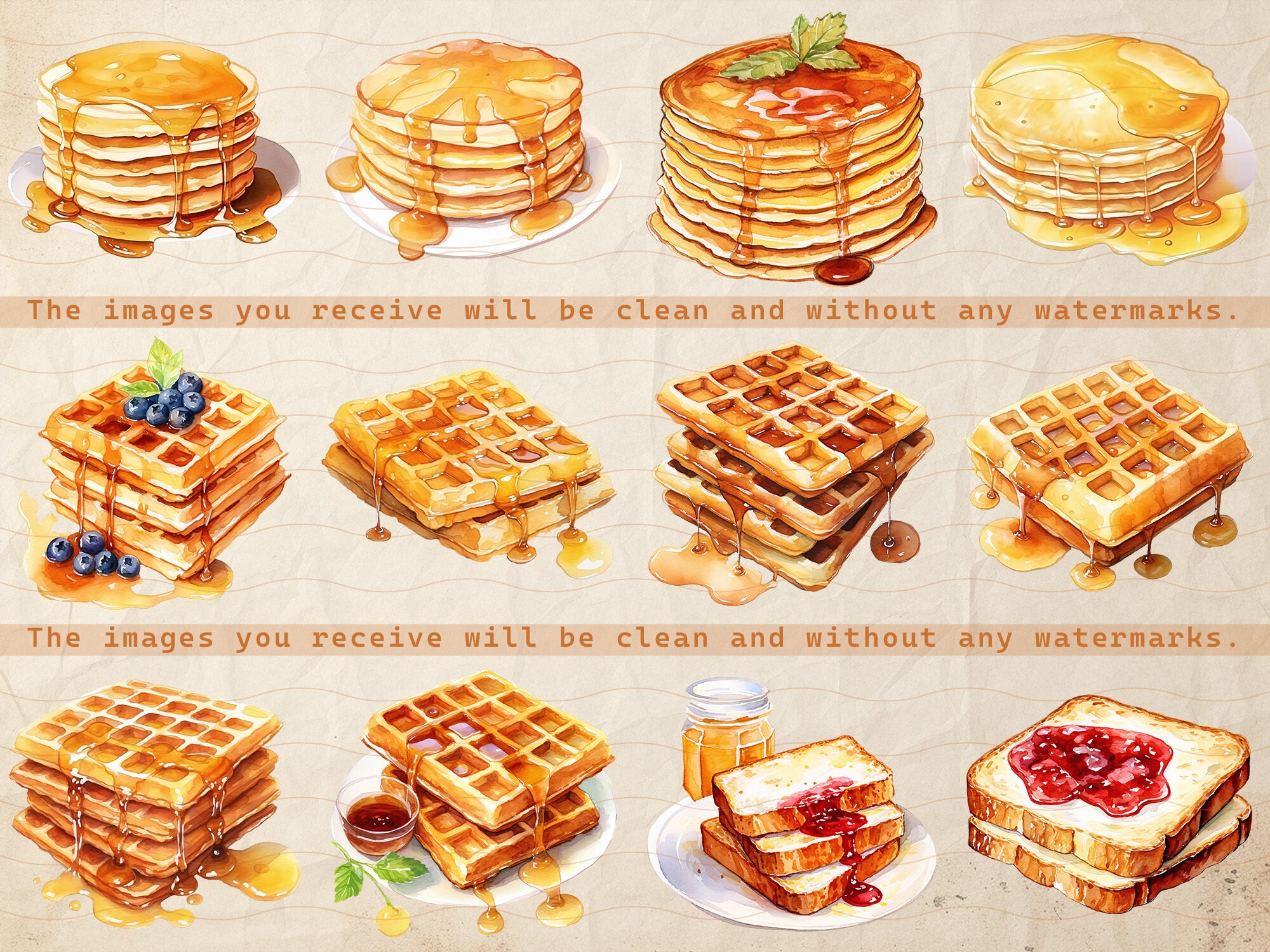 Breakfast Bliss, Watercolor Clipart Collection, Transparent PNG ...