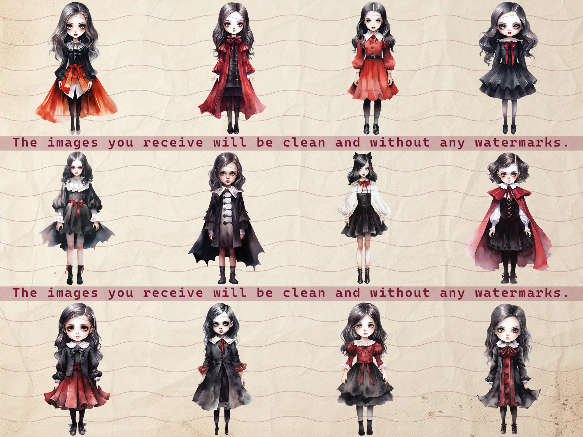 Vampire Girls Watercolor, Clipart Bundle, Dracula Girls, Transparent ...