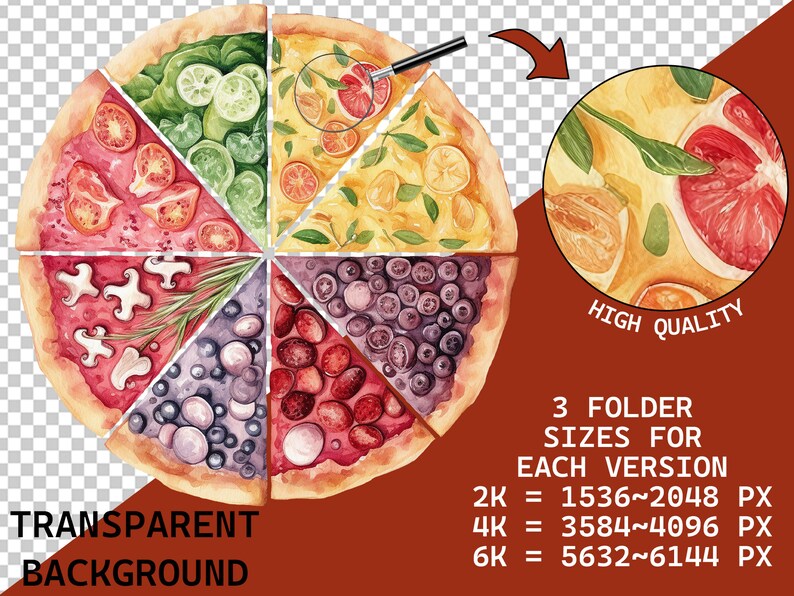 Watercolor Pizza Variety, Clipart Collection, Transparent PNG, Digital ...