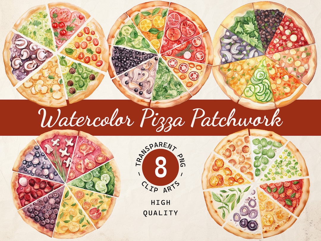Watercolor Pizza Variety, Clipart Collection, Transparent PNG, Digital ...