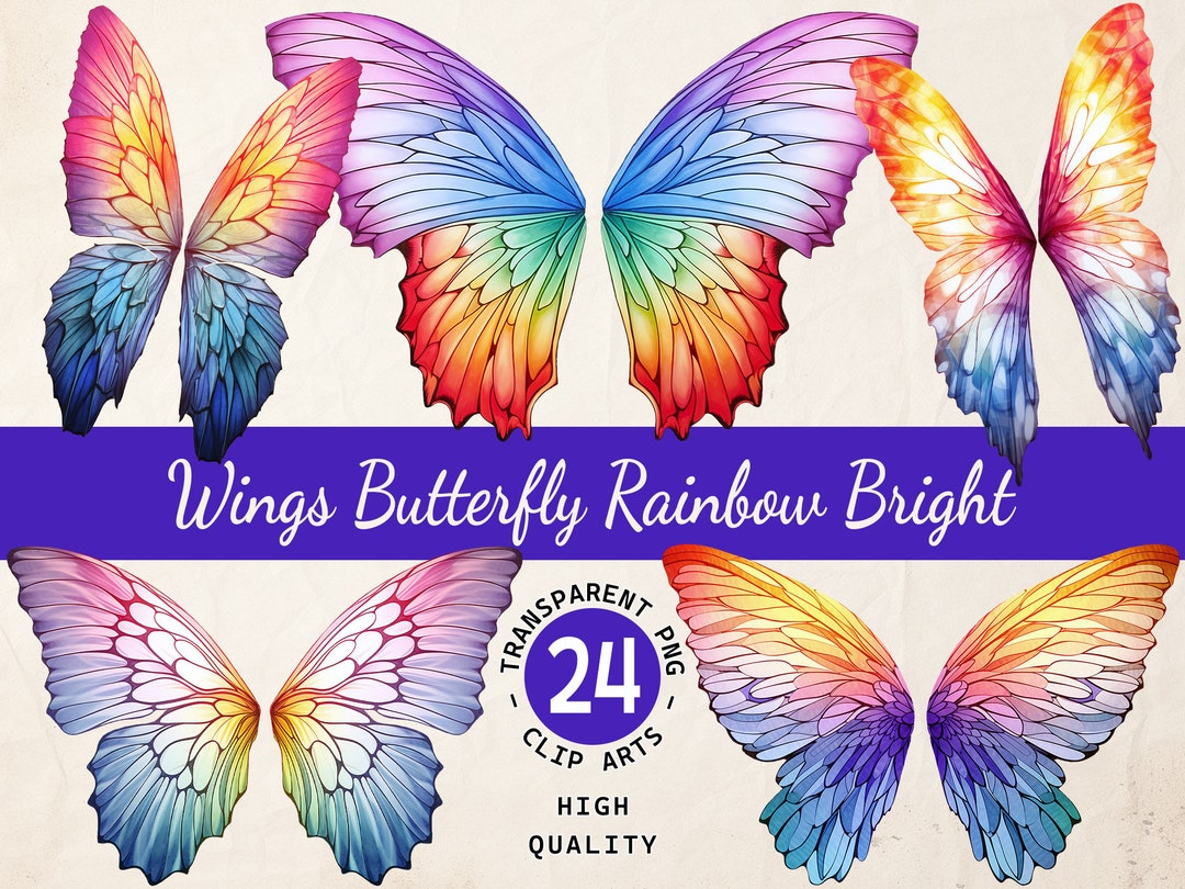 Butterfly Wings Watercolor, Clipart Bundle, Vibrant Rainbow Wings ...