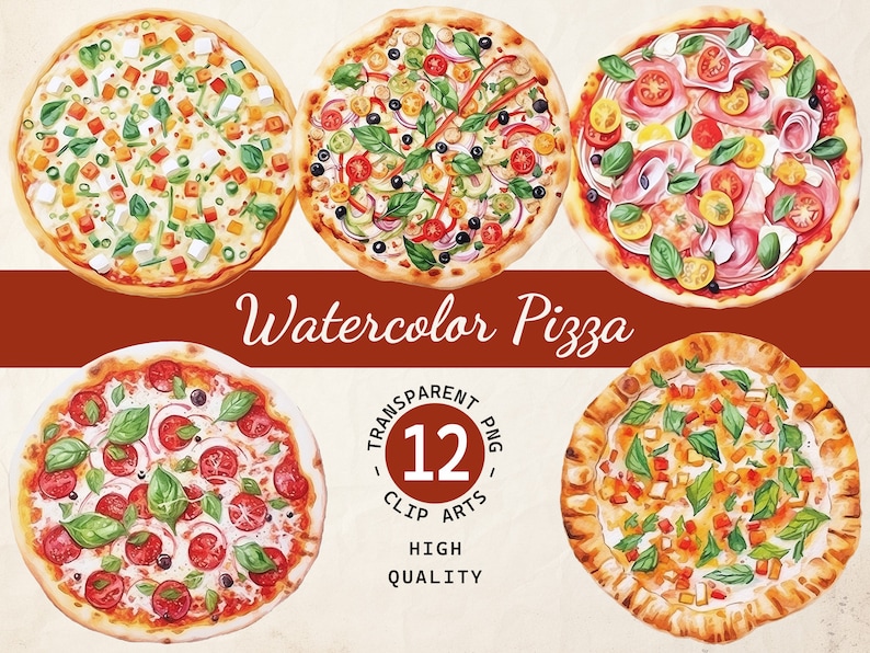 Watercolor Pizza, Clipart Collection, From Classic Margherita to ...