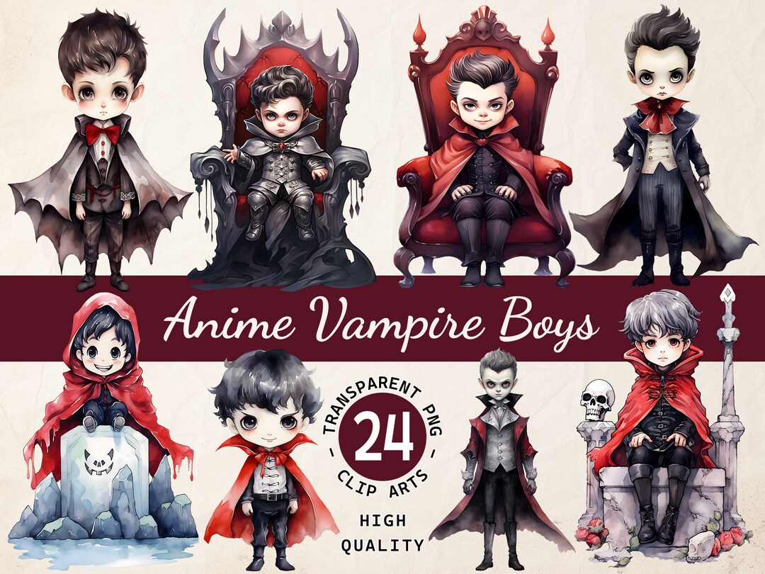 Anime Vampire Illustration, Cliparts Bundle, Mystical Dracula Boys ...