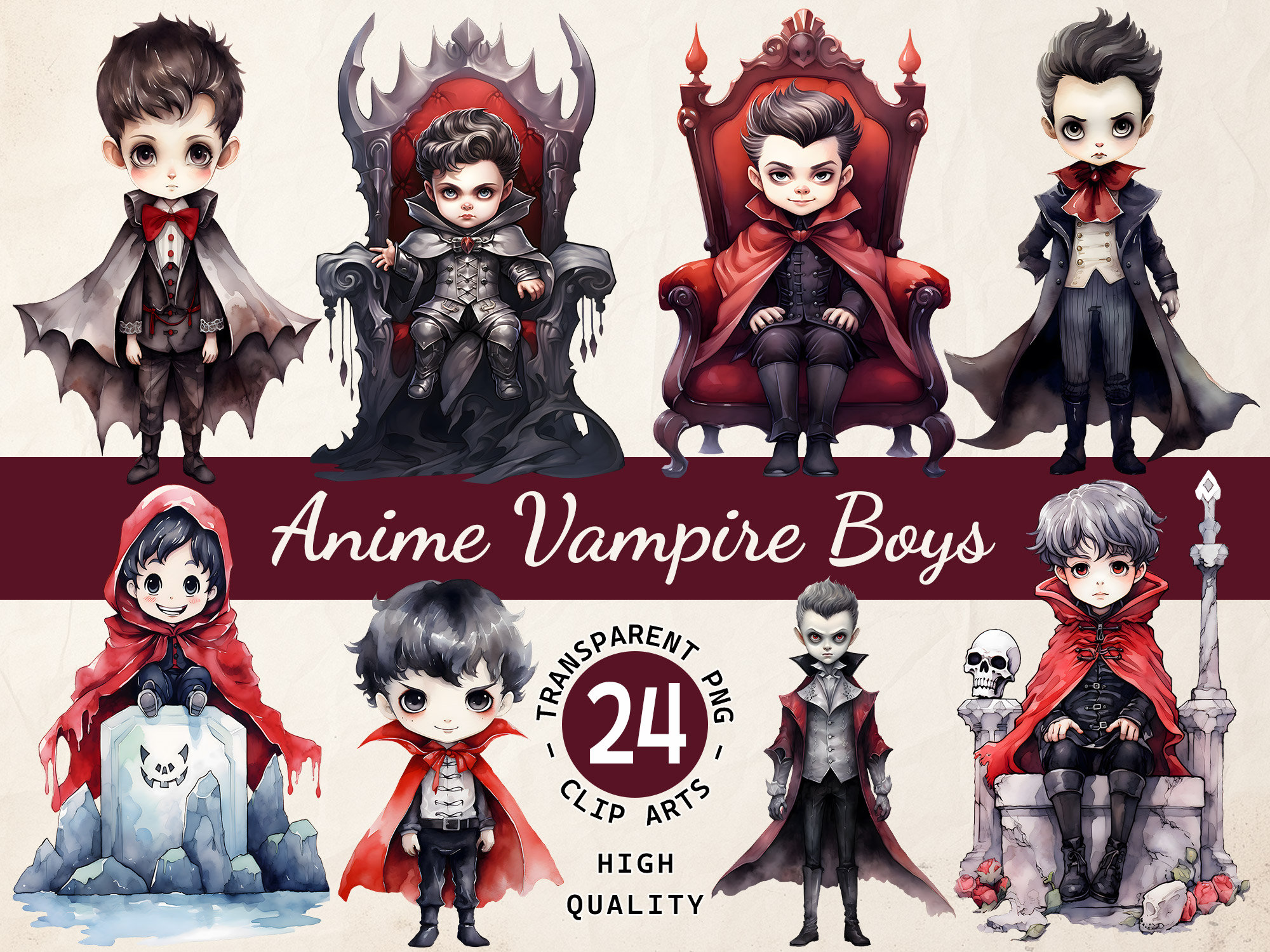 Anime Vampire Illustration, Cliparts Bundle, Mystical Dracula Boys ...