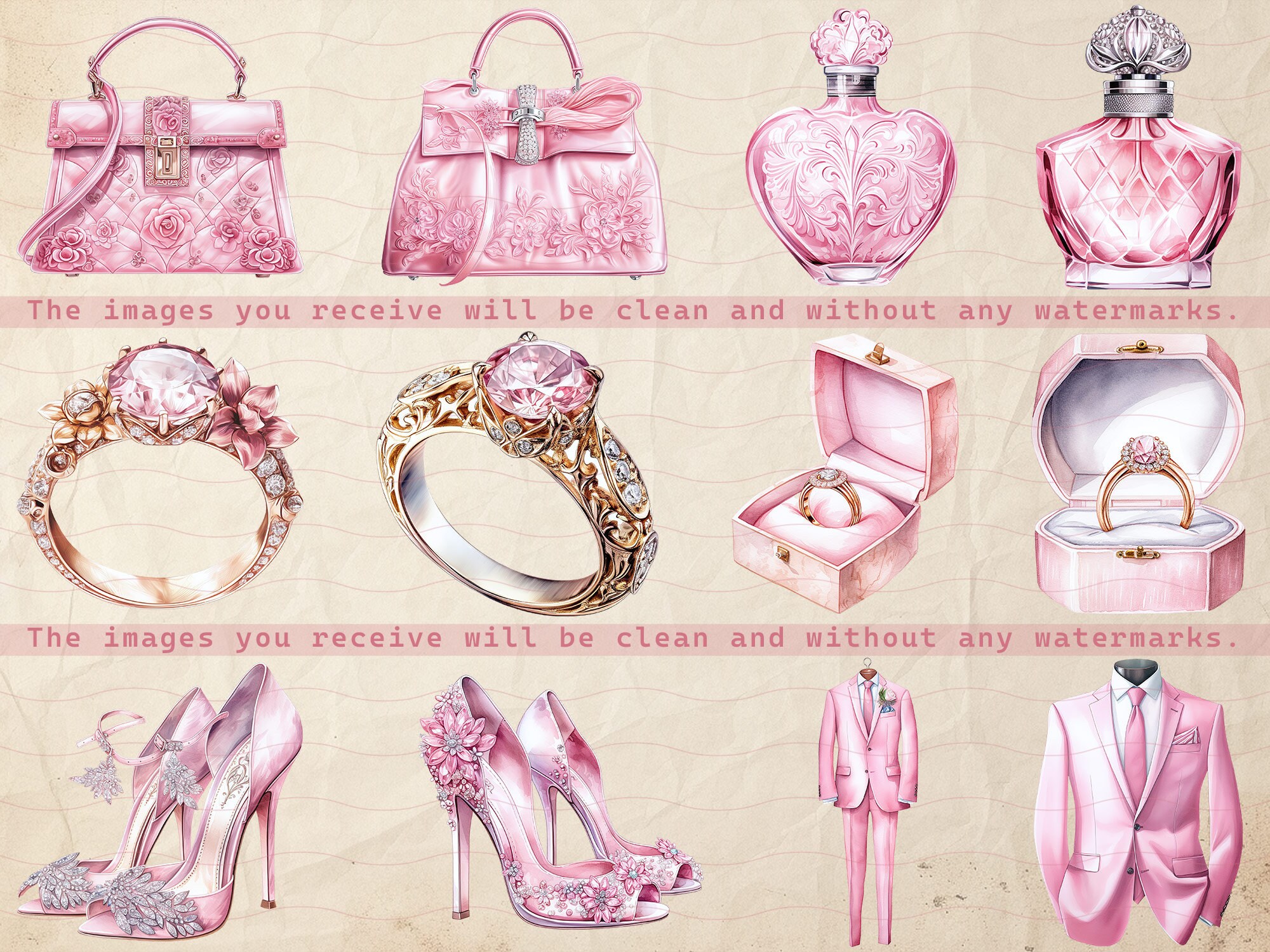 Pink Wedding Watercolor Clipart Bundle Dreamy Wedding - Etsy