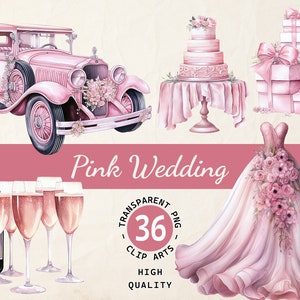 Pink Wedding Watercolor, Clipart Bundle, Dreamy Wedding, Transparent ...