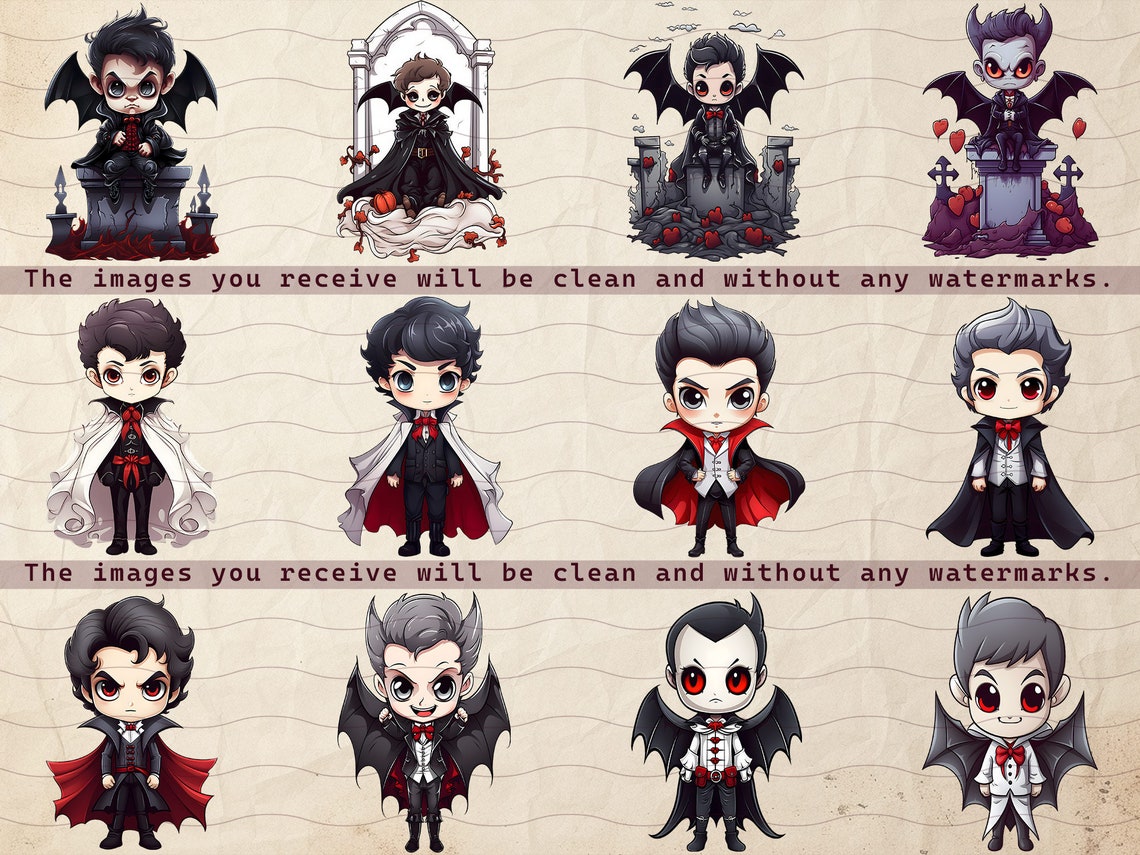 Kawaii Vampire Illustration, Cliparts Bundle, Dracula Boys, Transparent ...