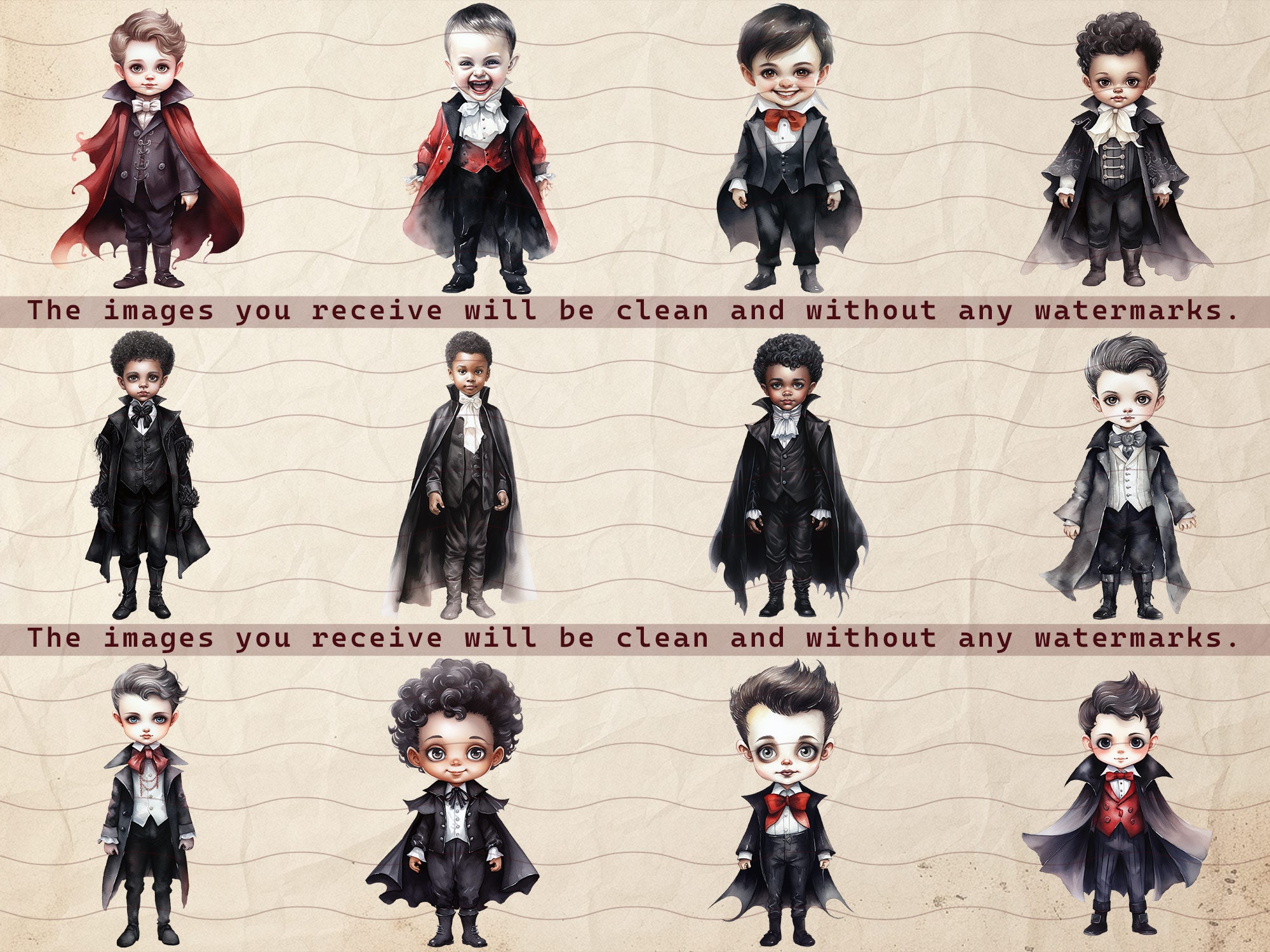 Vampire Boys Watercolor, Clipart Bundle, Dracula Boys, Transparent PNG ...