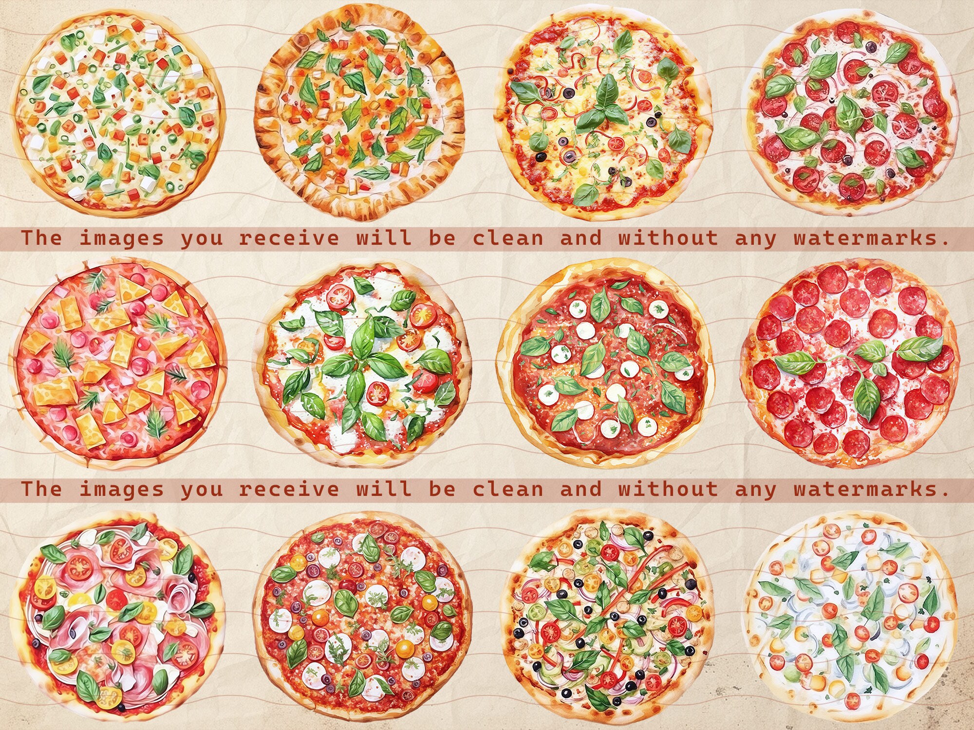 Watercolor Pizza Clipart Collection From Classic Margherita - Etsy
