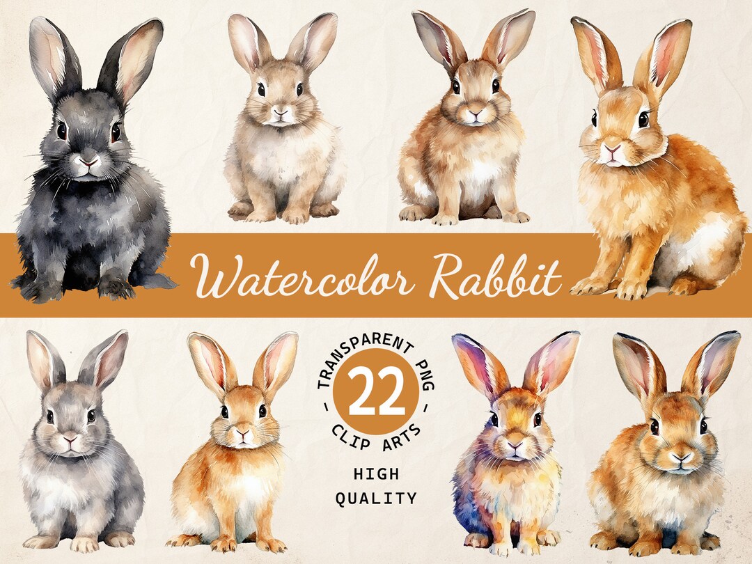 Whimsical Watercolor Rabbit Clipart, Adorable Bunnies, Playful Rabbits ...