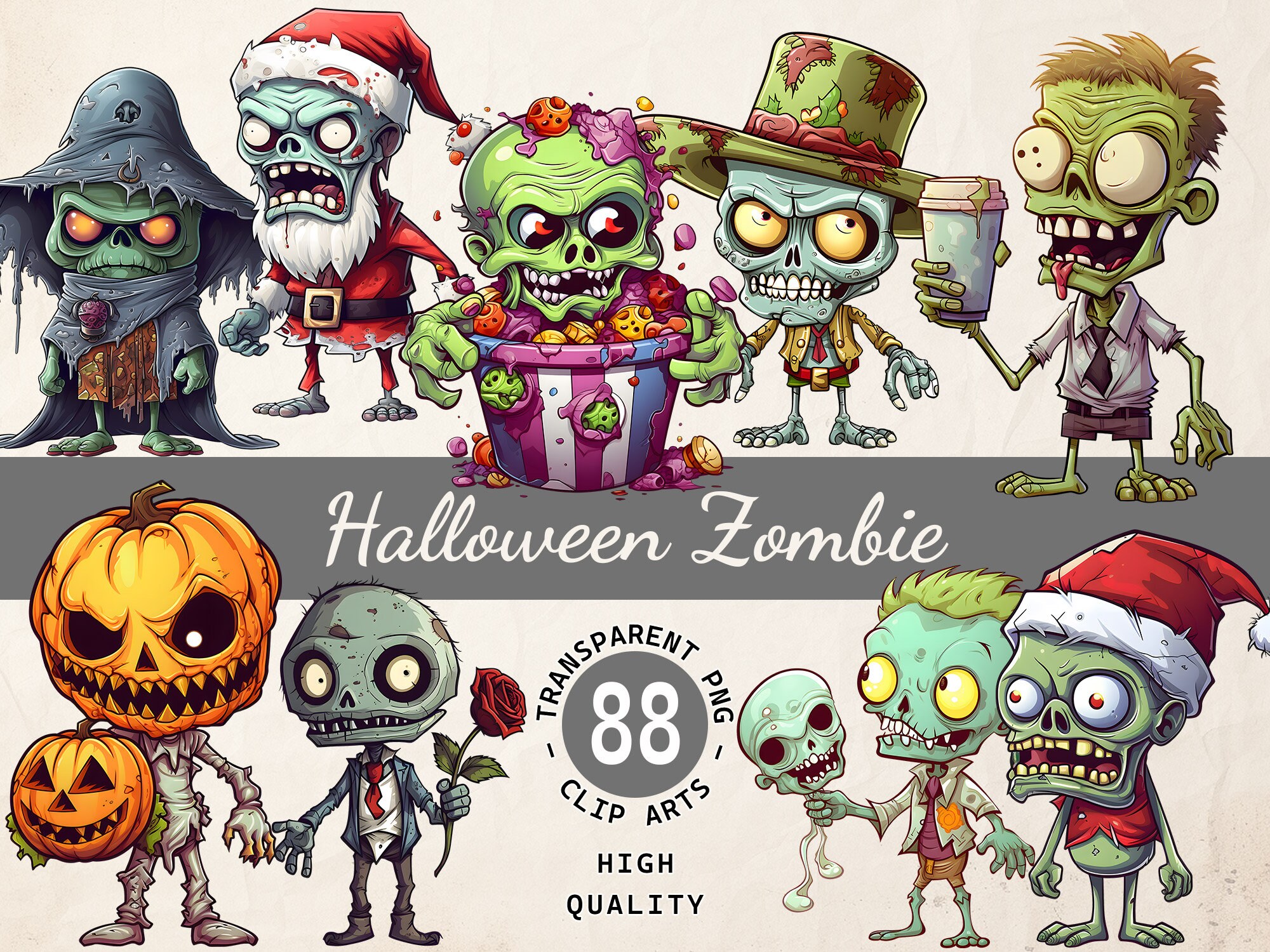 Halloween Zombie Cliparts, Ghoulish Zombie Cliparts, Transparent ...