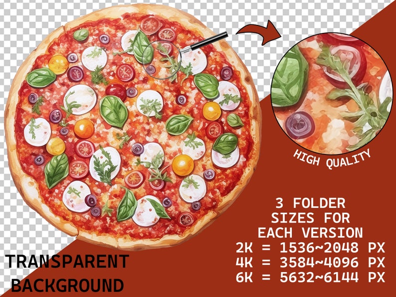 Watercolor Pizza, Clipart Collection, From Classic Margherita to ...