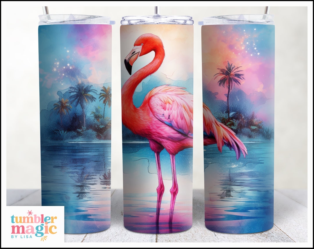 Flamingo 20 Oz Skinny Tumbler Sublimation Design, Watercolor, Pastel ...