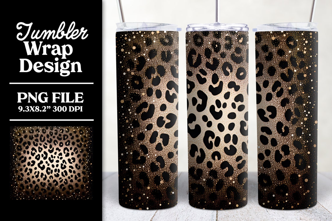 Leopard Tumbler Wrap, Black and Gold Glitter Design (PNG Download) - Etsy