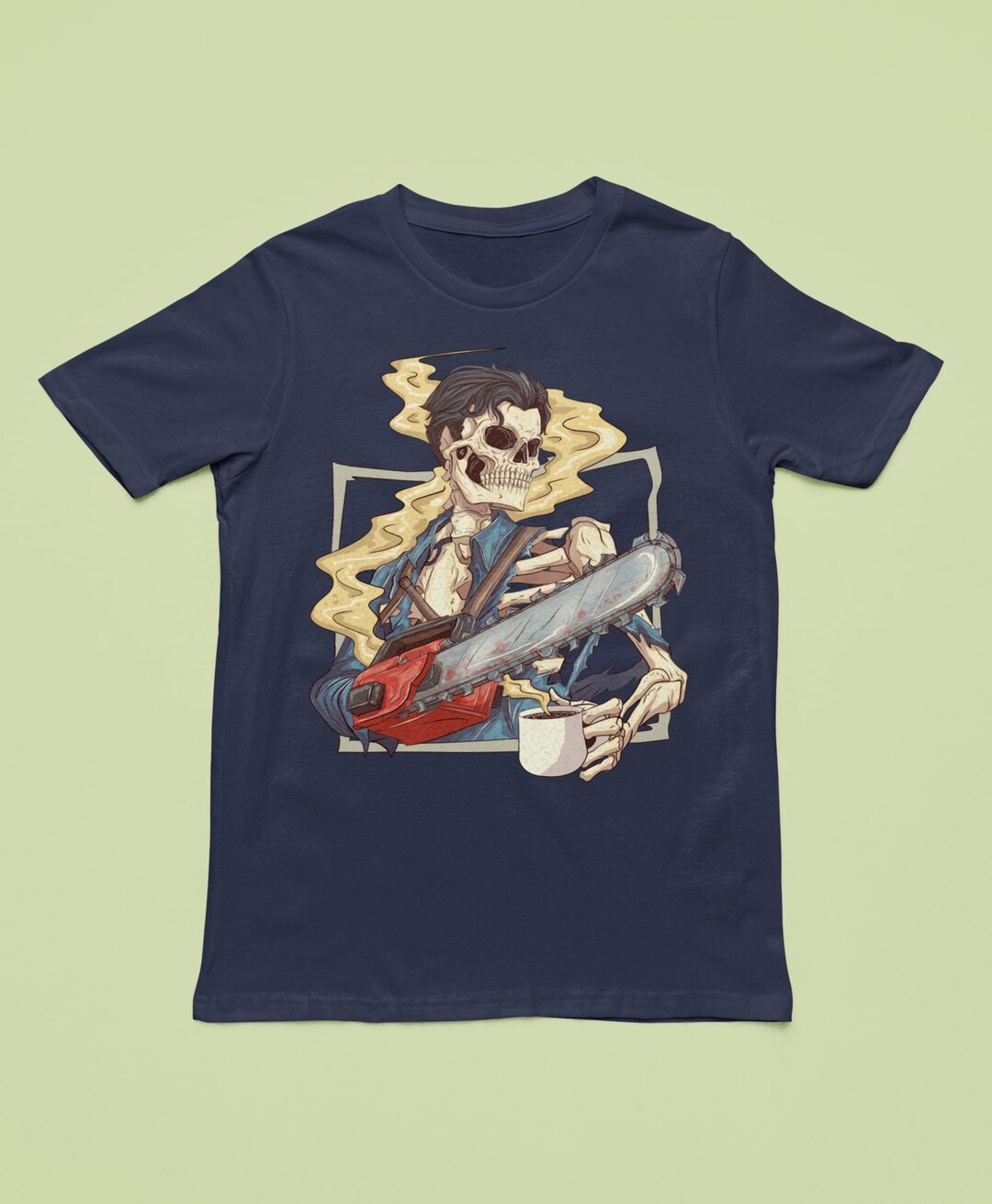 Ash Horror Skeleton Coffee Shirt, Funny Skeleton Coffee Graphic Tee ...