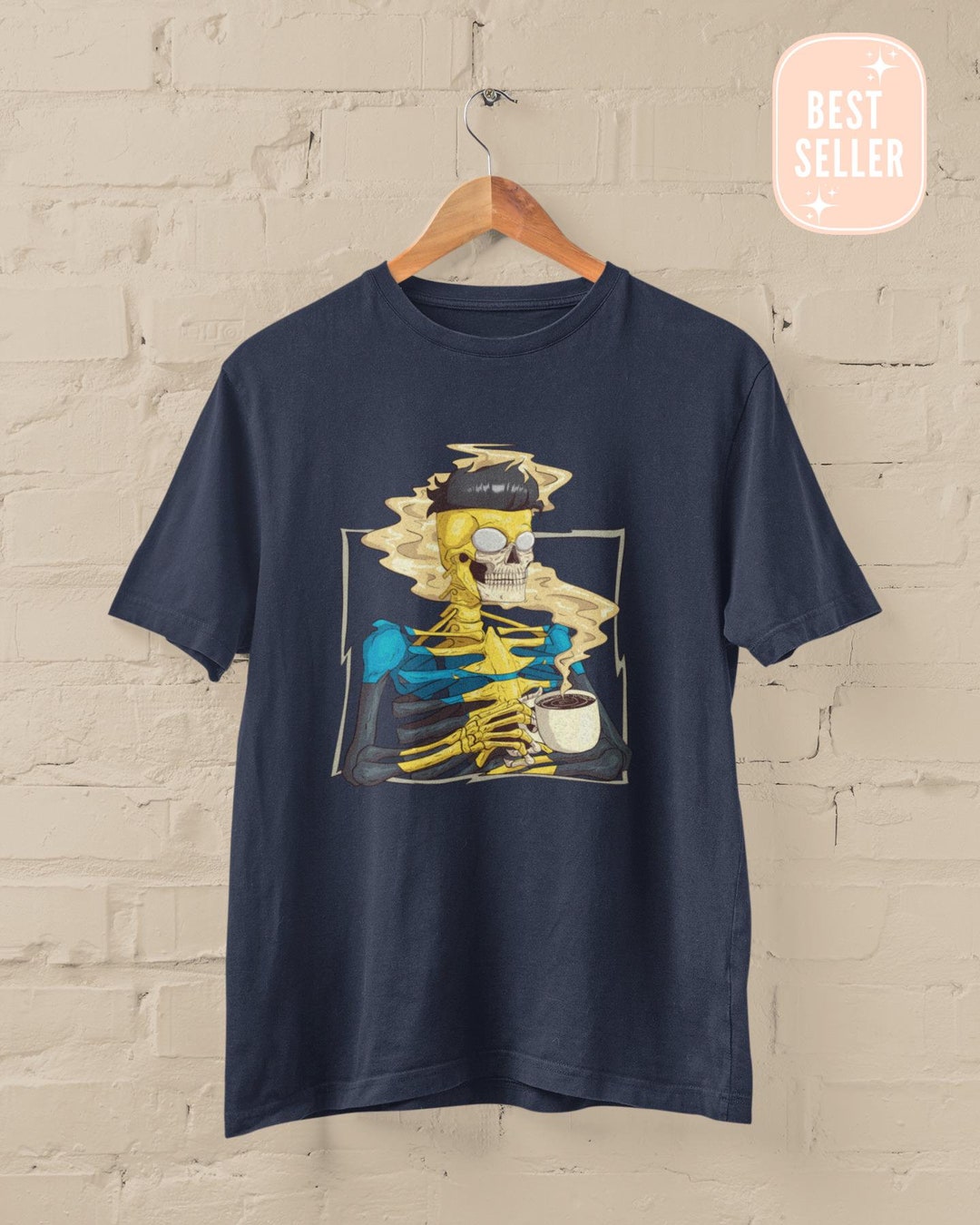 Superheroe Skeleton With Coffee Tee, Invencible Comic Fan Shirt ...