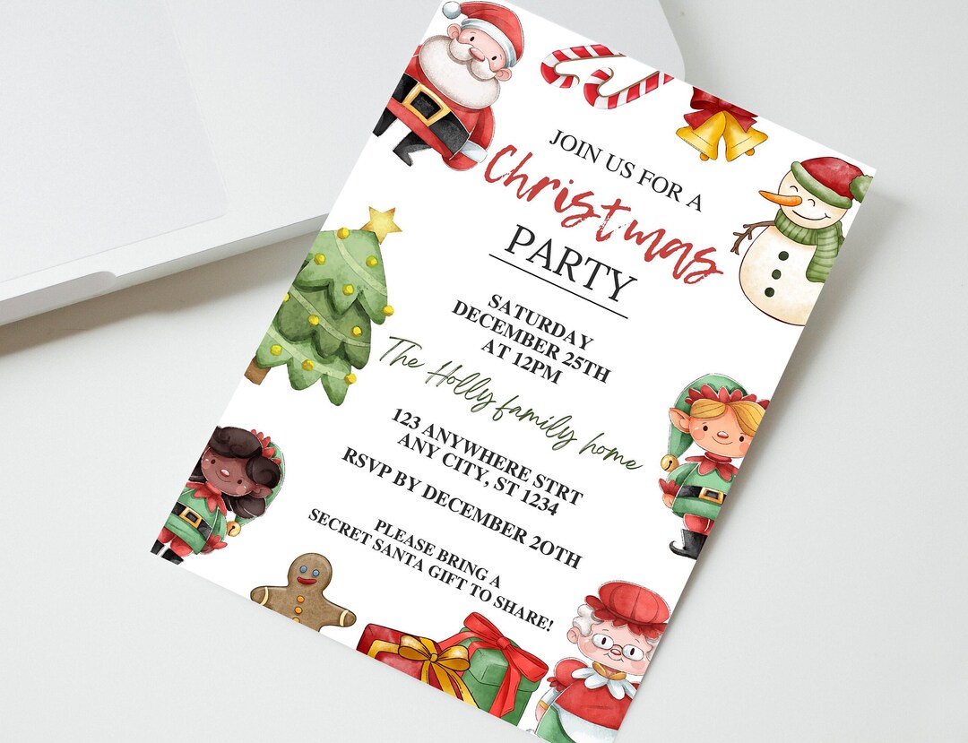 Watercolor Christmas Party Invitation: Editable Canva Template (digital ...