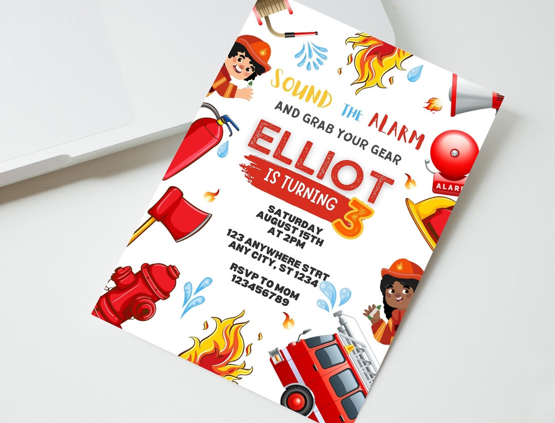 Fire Truck Invitation, Firefighter Invite, Fireman Birthday Invitation ...