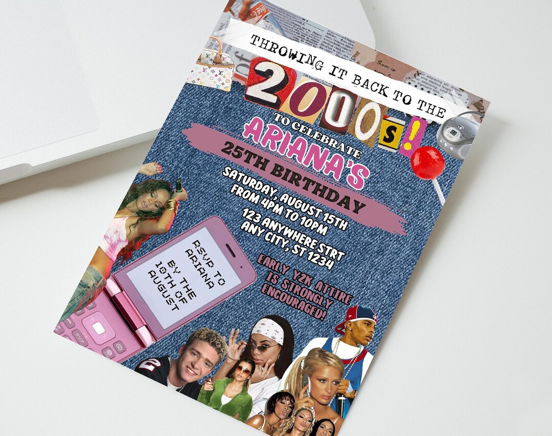 Early 2000s Themed Party Invitation, Editable and Printable Y2K ...