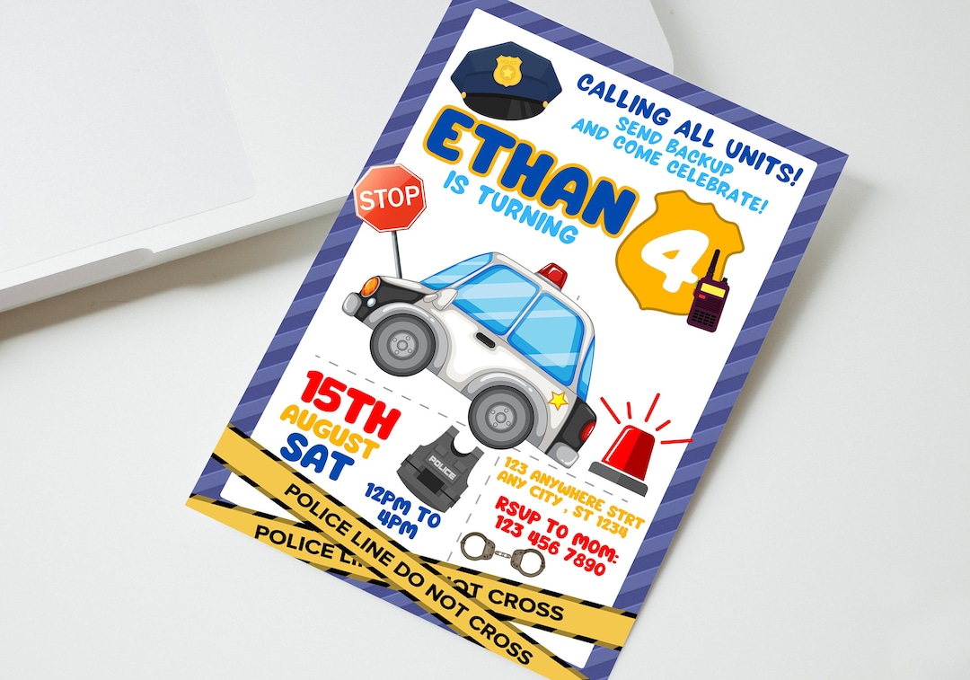 Editable Police Invitation, Police Birthday Invitation, Police Officer ...