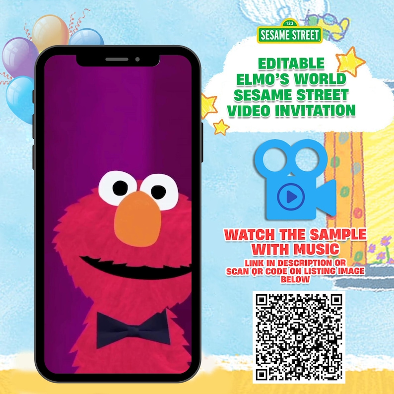 Editable Elmo Birthday Video Invitation, Sesame Street Theme (instant ...