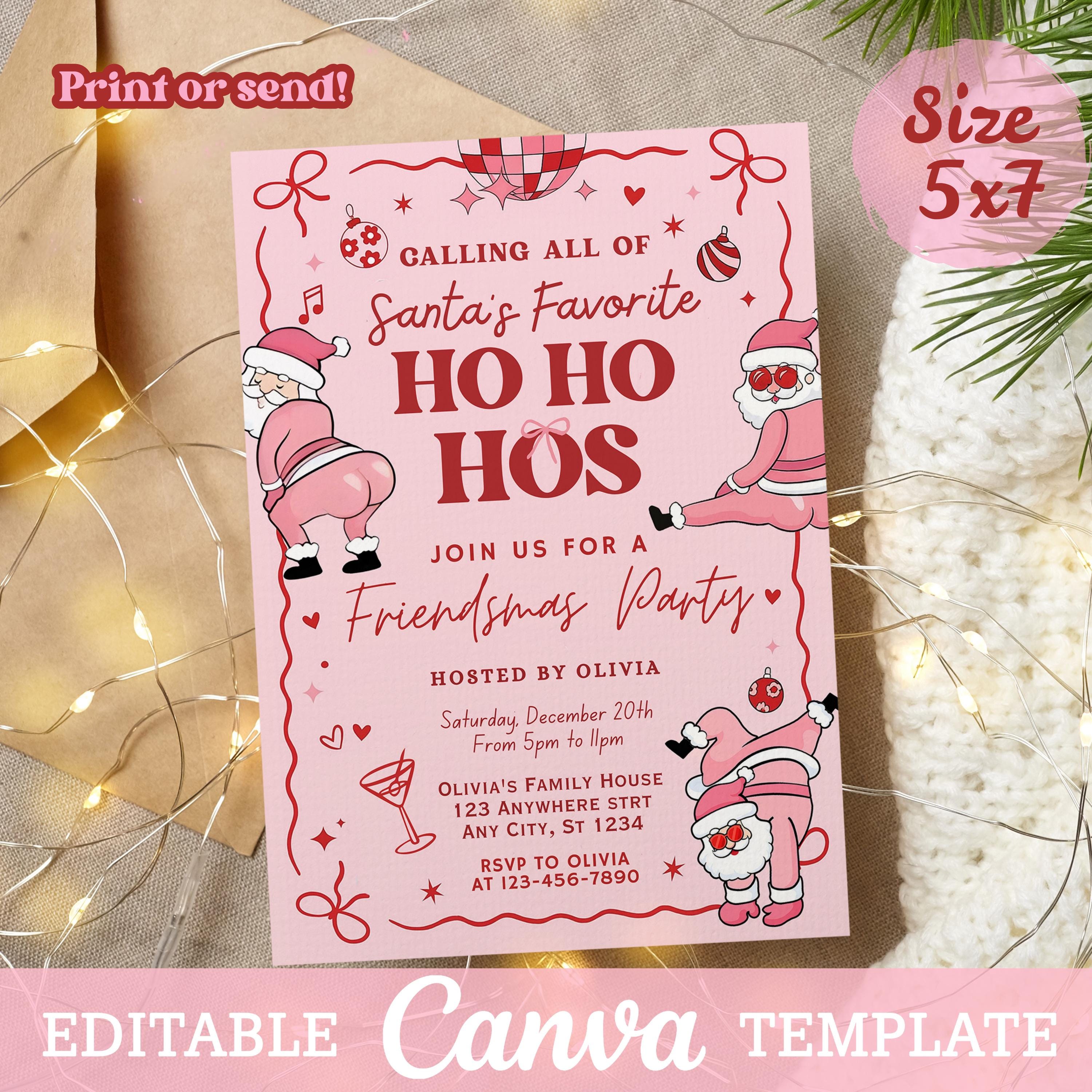 Funny Christmas Invitation, Friendsmas Party, Ho Ho Hos (instant ...